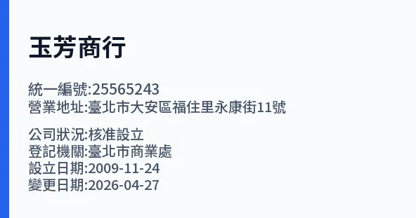 玉芳商行的照片-統編 25565243(臺北市) 公司登記資料與營業項目詳細圖表