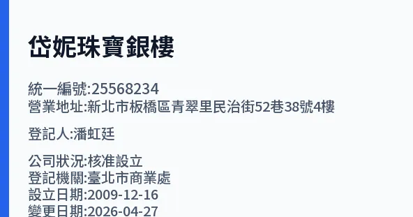 岱妮珠寶銀樓的照片-統編 25568234(新北市) 公司登記資料與營業項目詳細圖表