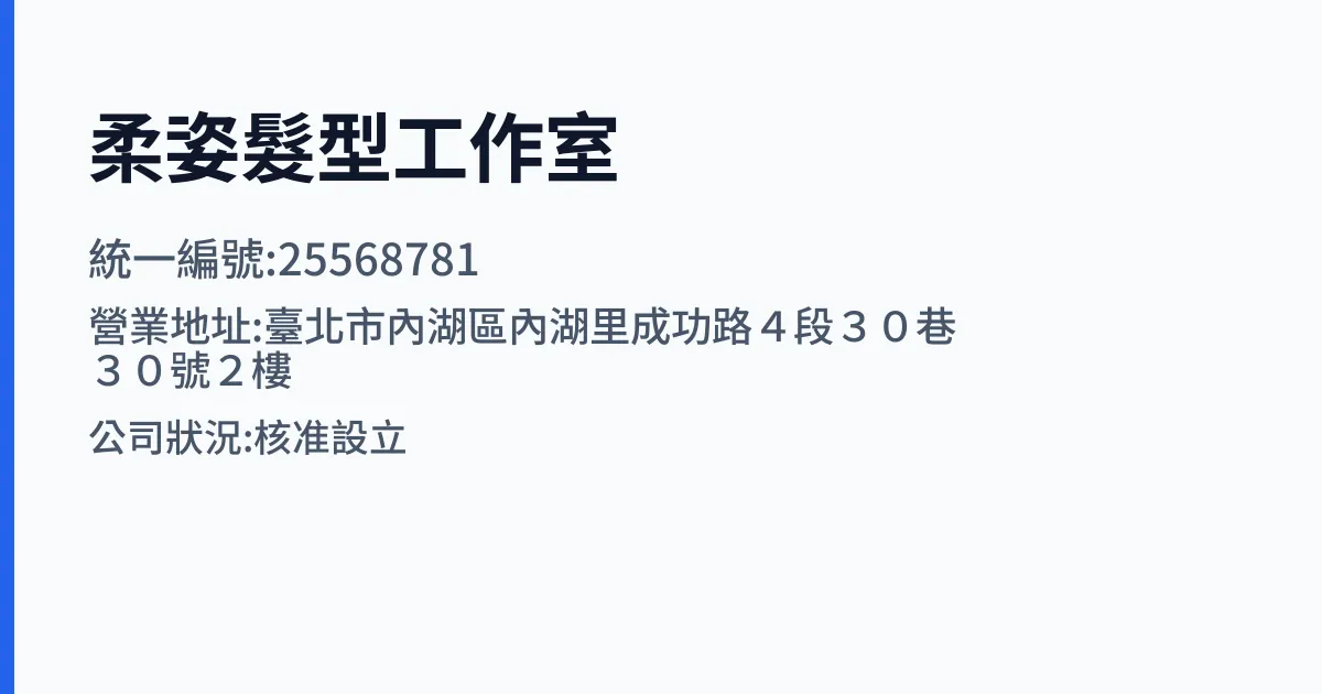 柔姿髮型工作室 - 統編 25568781(臺北市) 公司登記資料與營業項目詳細圖表