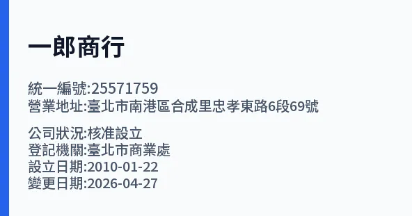 一郎商行的照片-統編 25571759(臺北市) 公司登記資料與營業項目詳細圖表