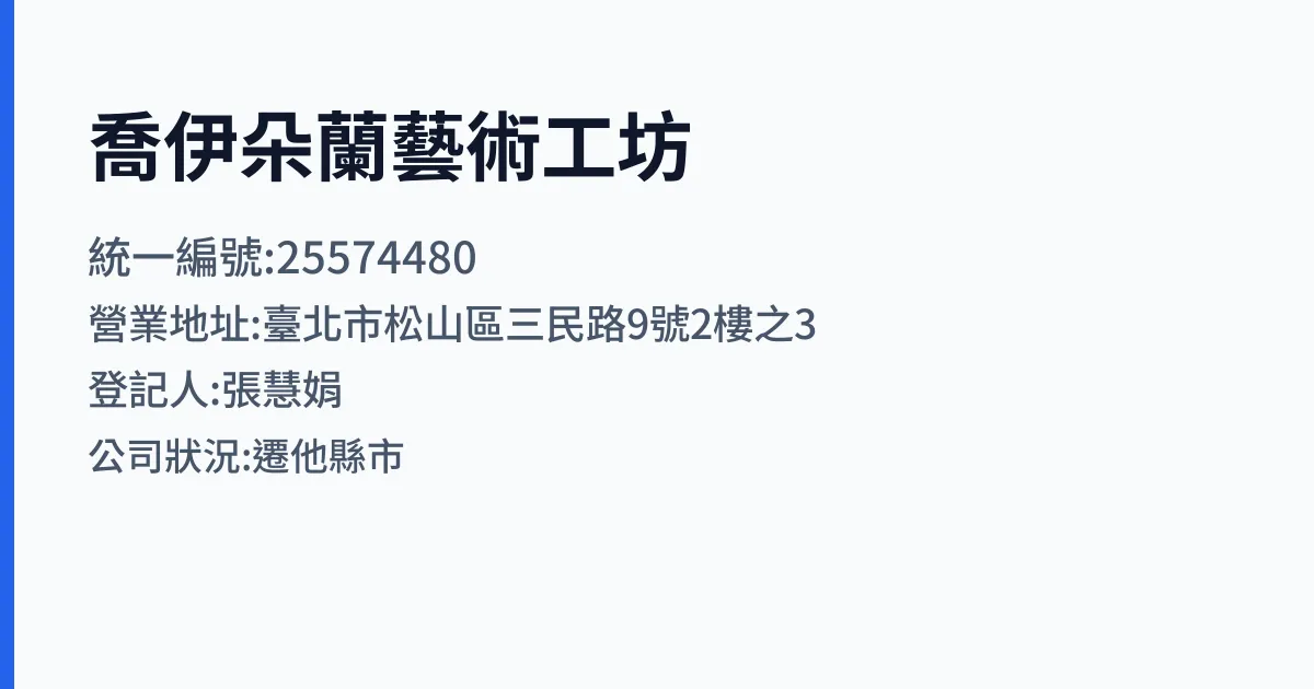 喬伊朵蘭藝術工坊 - 統編 25574480(新北市) 公司登記資料與營業項目詳細圖表
