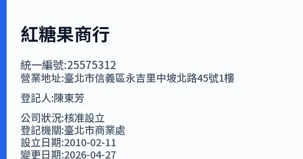 紅糖果商行的照片-統編 25575312(臺北市) 公司登記資料與營業項目詳細圖表