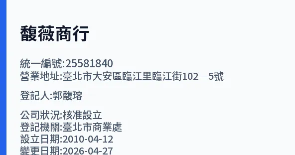 馥薇商行的照片-統編 25581840(臺北市) 公司登記資料與營業項目詳細圖表