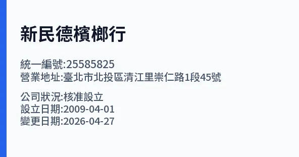 新民德檳榔行的照片-統編 25585825(臺北市) 公司登記資料與營業項目詳細圖表