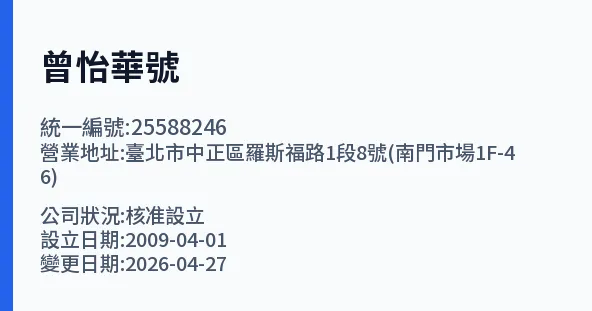 曾怡華號的照片-統編 25588246(臺北市) 公司登記資料與營業項目詳細圖表