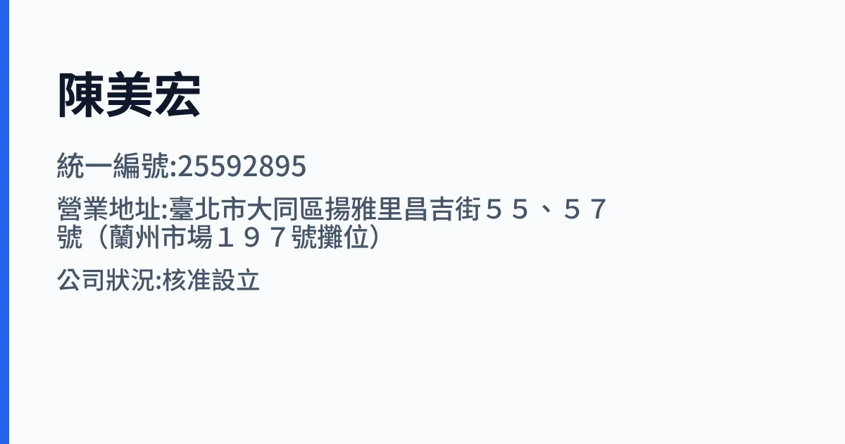 陳美宏 - 統編 25592895(臺北市) 公司登記資料與營業項目詳細圖表