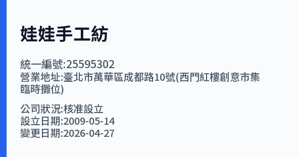 娃娃手工紡的照片-統編 25595302(臺北市) 公司登記資料與營業項目詳細圖表