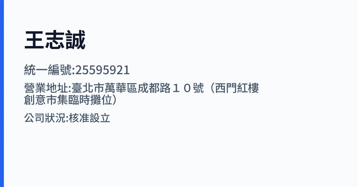 王志誠 - 統編 25595921(臺北市) 公司登記資料與營業項目詳細圖表
