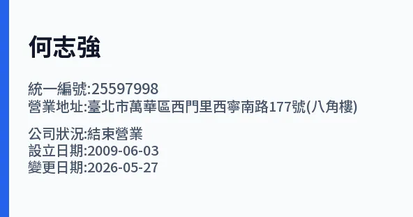 何志強的照片-統編 25597998(臺北市) 公司登記資料與營業項目詳細圖表