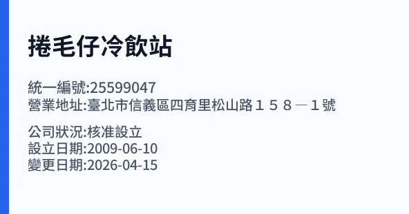 捲毛仔冷飲站的照片-統編 25599047(臺北市) 公司登記資料與營業項目詳細圖表