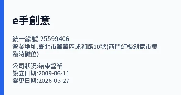 e手創意的照片-統編 25599406(臺北市) 公司登記資料與營業項目詳細圖表