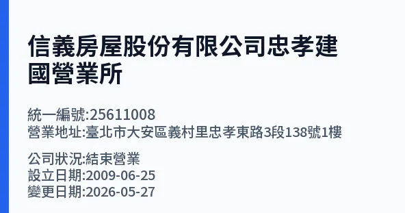 信義房屋股份有限公司忠孝建國營業所的照片-統編 25611008(臺北市) 公司登記資料與營業項目詳細圖表