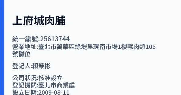 上府城肉脯的照片-統編 25613744(臺北市) 公司登記資料與營業項目詳細圖表