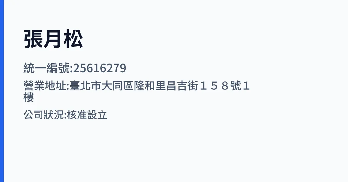 張月松 - 統編 25616279(臺北市) 公司登記資料與營業項目詳細圖表