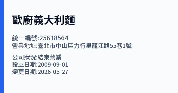 歐廚義大利麵的照片-統編 25618564(臺北市) 公司登記資料與營業項目詳細圖表