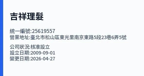 吉祥理髮的照片-統編 25619557(臺北市) 公司登記資料與營業項目詳細圖表