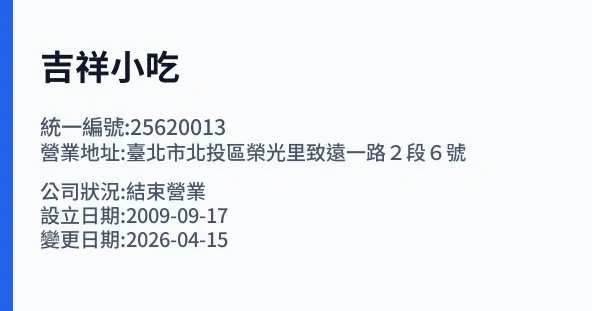 吉祥小吃的照片-統編 25620013(臺北市) 公司登記資料與營業項目詳細圖表