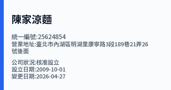 陳家涼麵的照片-統編 25624854(臺北市) 公司登記資料與營業項目詳細圖表