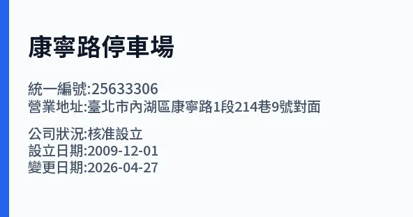 康寧路停車場的照片-統編 25633306(臺北市) 公司登記資料與營業項目詳細圖表