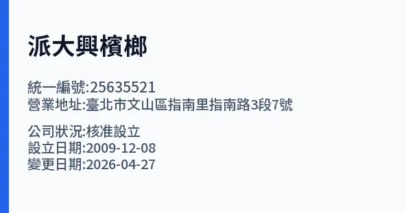派大興檳榔的照片-統編 25635521(臺北市) 公司登記資料與營業項目詳細圖表