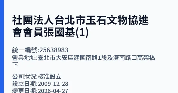 社團法人台北市玉石文物協進會會員張國基(1)的照片-統編 25638983(臺北市) 公司登記資料與營業項目詳細圖表