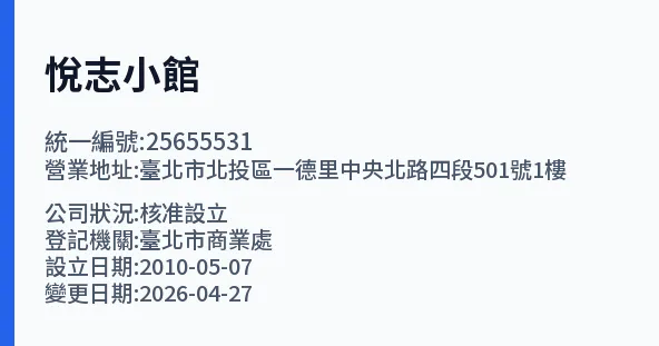 悅志小館的照片-統編 25655531(臺北市) 公司登記資料與營業項目詳細圖表