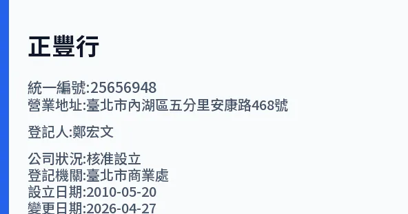正豐行的照片-統編 25656948(臺北市) 公司登記資料與營業項目詳細圖表