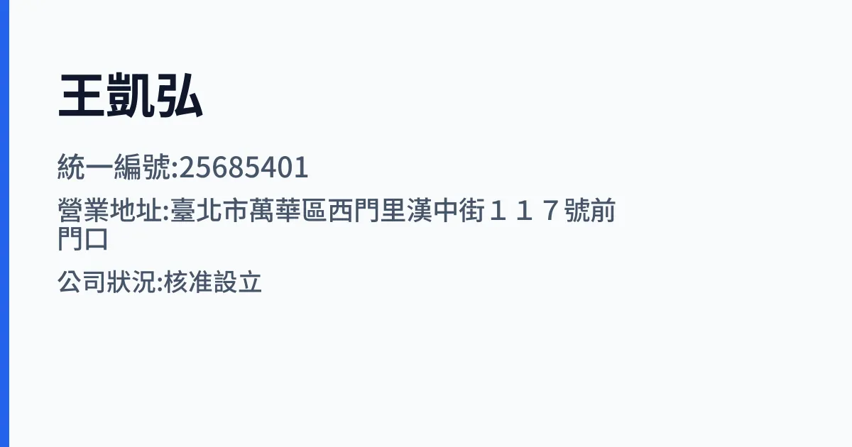 王凱弘 - 統編 25685401(臺北市) 公司登記資料與營業項目詳細圖表