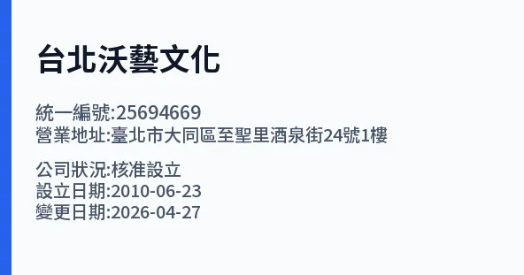 台北沃藝文化的照片-統編 25694669(臺北市) 公司登記資料與營業項目詳細圖表