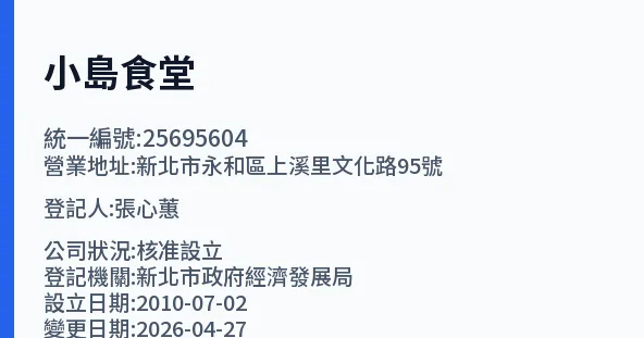 小島食堂的照片-統編 25695604(新北市) 公司登記資料與營業項目詳細圖表
