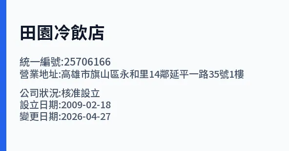 田園冷飲店的照片-統編 25706166(高雄市) 公司登記資料與營業項目詳細圖表