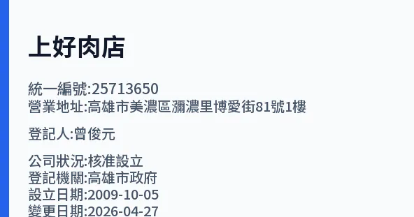 上好肉店的照片-統編 25713650(高雄市) 公司登記資料與營業項目詳細圖表