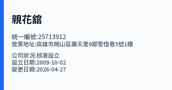 親花舘的照片-統編 25713912(高雄市) 公司登記資料與營業項目詳細圖表