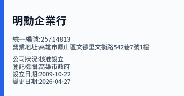 明勳企業行的照片-統編 25714813(高雄市) 公司登記資料與營業項目詳細圖表