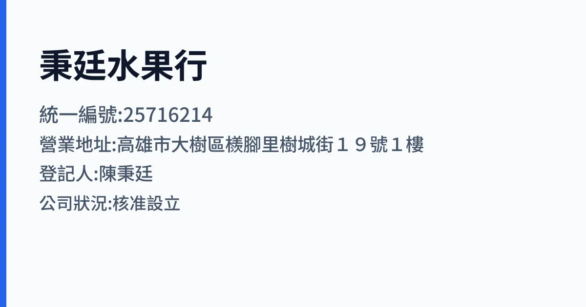 秉廷水果行 - 統編 25716214(高雄市) 公司登記資料與營業項目詳細圖表