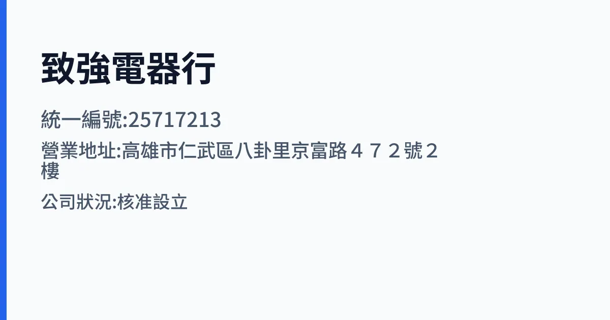 致強電器行 - 統編 25717213(高雄市) 公司登記資料與營業項目詳細圖表