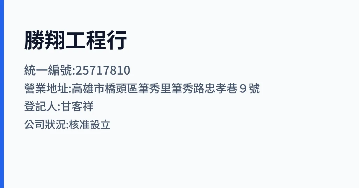 勝翔工程行 - 統編 25717810(高雄市) 公司登記資料與營業項目詳細圖表