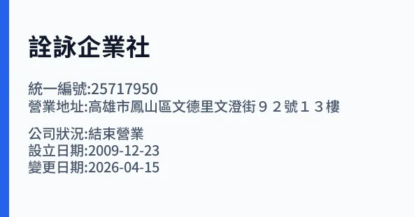 詮詠企業社的照片-統編 25717950(高雄市) 公司登記資料與營業項目詳細圖表
