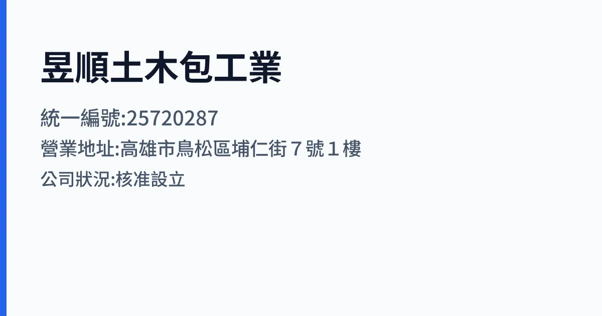 昱順土木包工業 - 統編 25720287（高雄市） 公司登記資料與營業項目詳細圖表