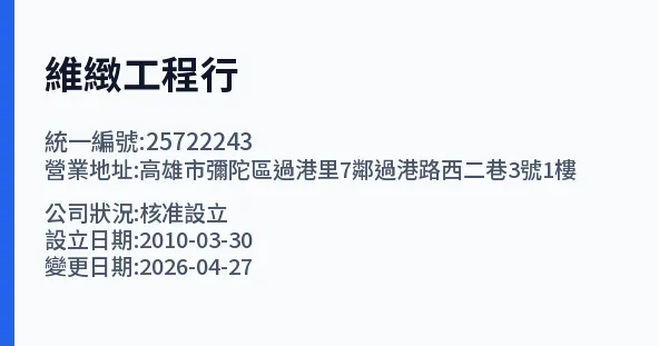 維緻工程行的照片-統編 25722243(高雄市) 公司登記資料與營業項目詳細圖表