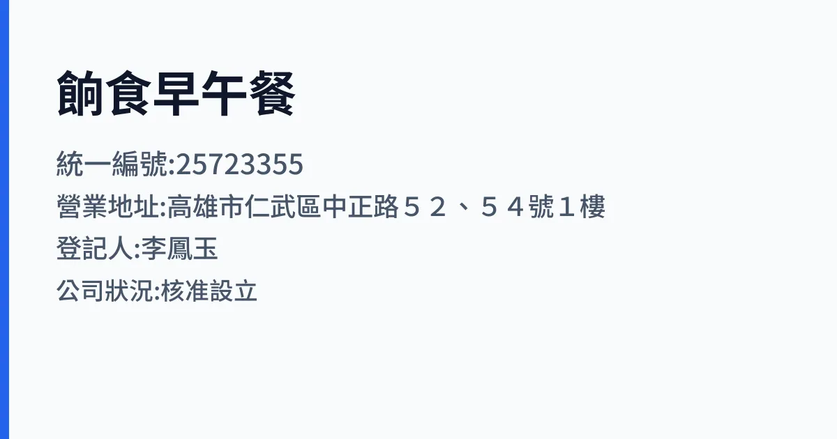 餉食早午餐 - 統編 25723355(高雄市) 公司登記資料與營業項目詳細圖表
