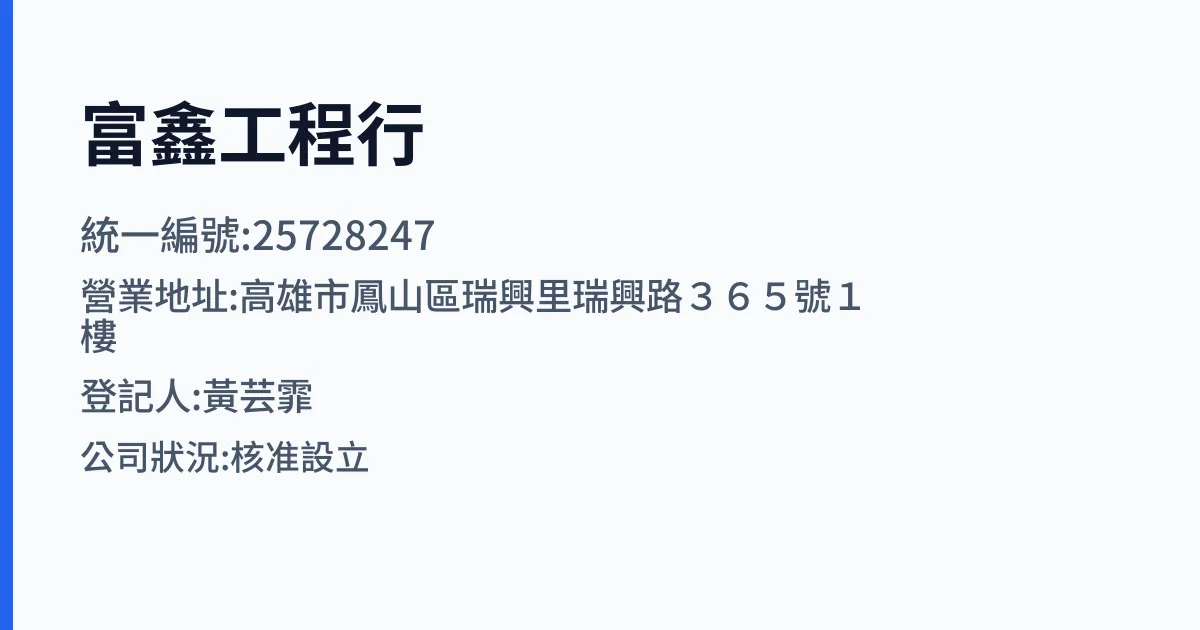 富鑫工程行 - 統編 25728247(高雄市) 公司登記資料與營業項目詳細圖表
