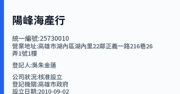 陽峰海產行的照片-統編 25730010(高雄市) 公司登記資料與營業項目詳細圖表