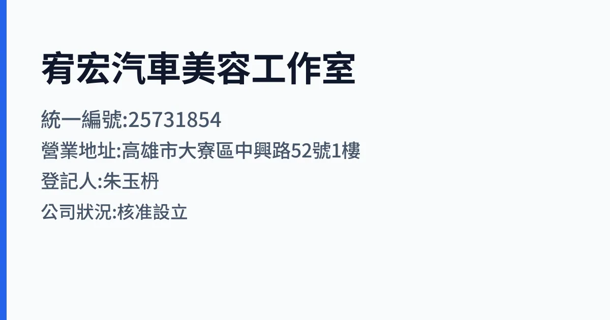 宥宏汽車美容工作室 - 統編 25731854(高雄市) 公司登記資料與營業項目詳細圖表