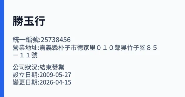 勝玉行的照片-統編 25738456(嘉義縣) 公司登記資料與營業項目詳細圖表