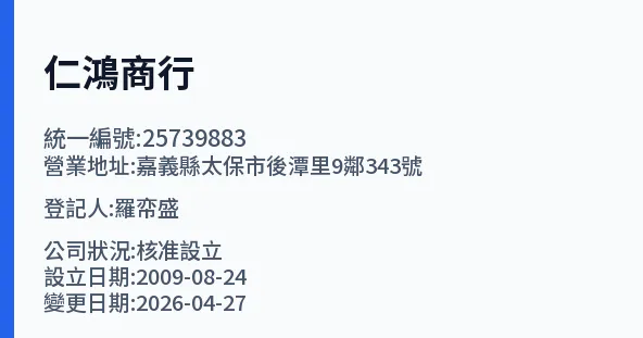 仁鴻商行的照片-統編 25739883(嘉義縣) 公司登記資料與營業項目詳細圖表
