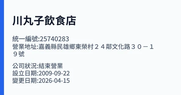 川丸子飲食店的照片-統編 25740283(嘉義縣) 公司登記資料與營業項目詳細圖表