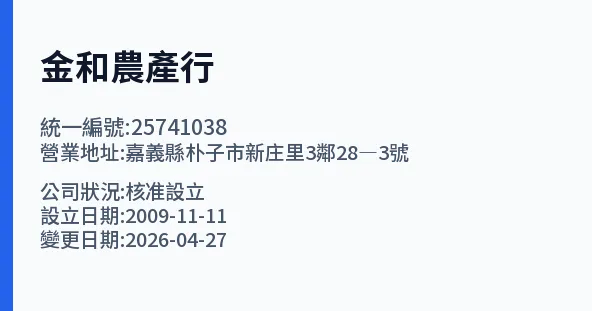 金和農產行的照片-統編 25741038(嘉義縣) 公司登記資料與營業項目詳細圖表