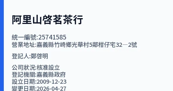 阿里山啓茗茶行的照片-統編 25741585(嘉義縣) 公司登記資料與營業項目詳細圖表