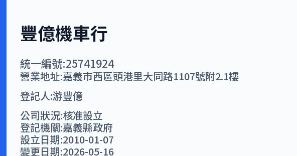 豐億機車行的照片-統編 25741924(嘉義市) 公司登記資料與營業項目詳細圖表